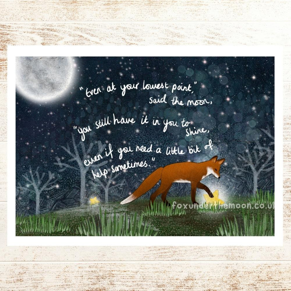 Single art print - Unframed/unmounted - A4 size – Fox Under The Moon